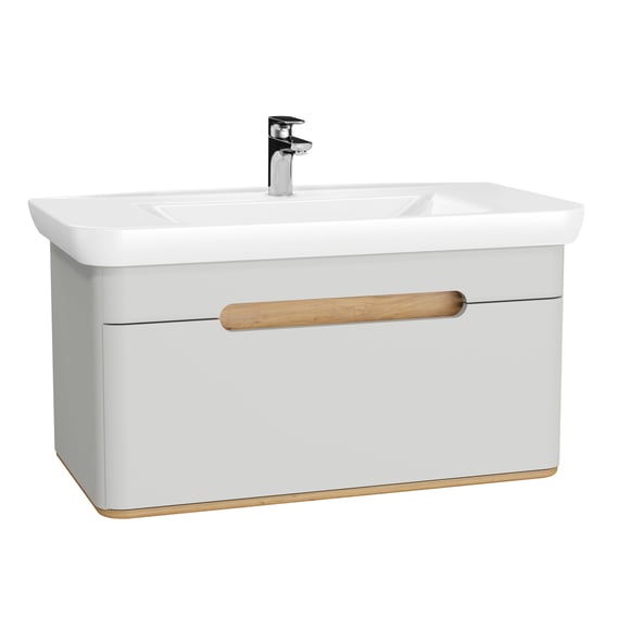 VitrA Sento Schrank mit Waschtisch, 1 Auszug hellgrau matt, WT weiß ...